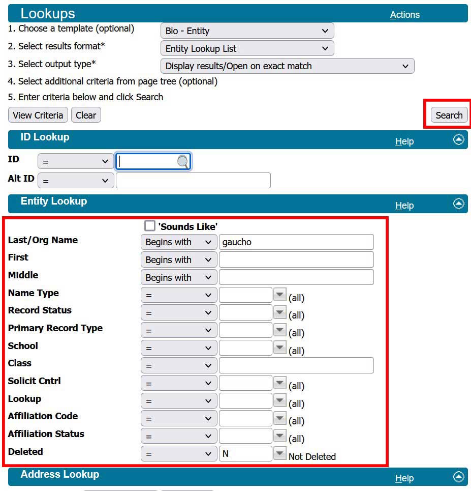 How to Look up an Entity Record | Advancement Services, Office of Development