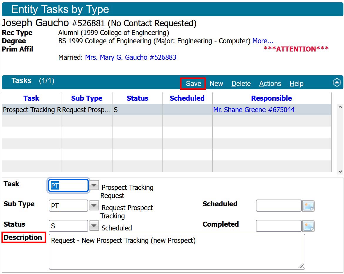 Requesting Prospect Tracking | Advancement Services, Office of Development